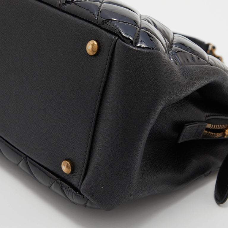 Chanel Black Quilted Patent Leather Double Chain Bag For Sale at 1stDibs