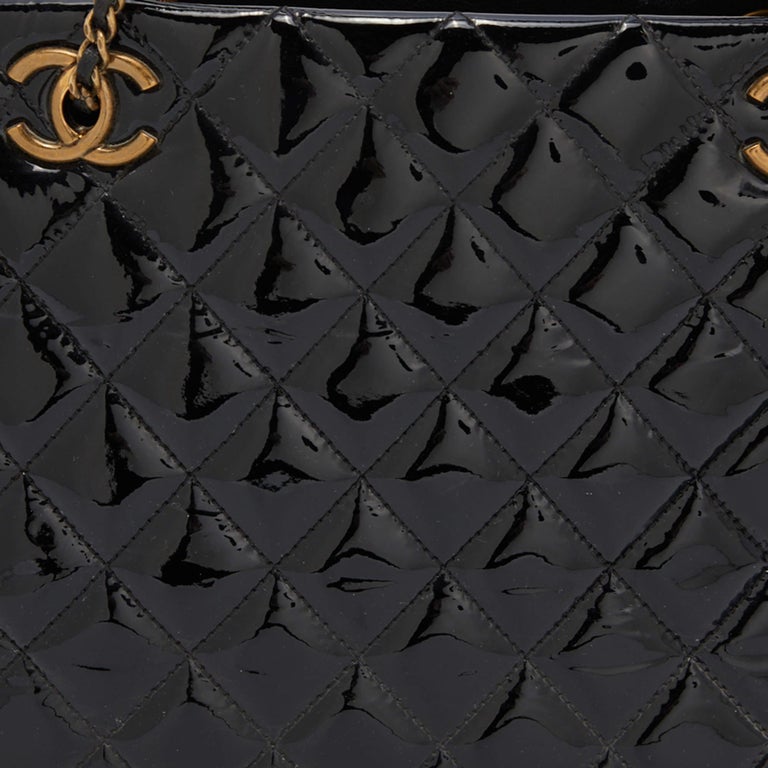 Chanel Black Quilted Patent Leather Double Chain Bag For Sale at 1stDibs