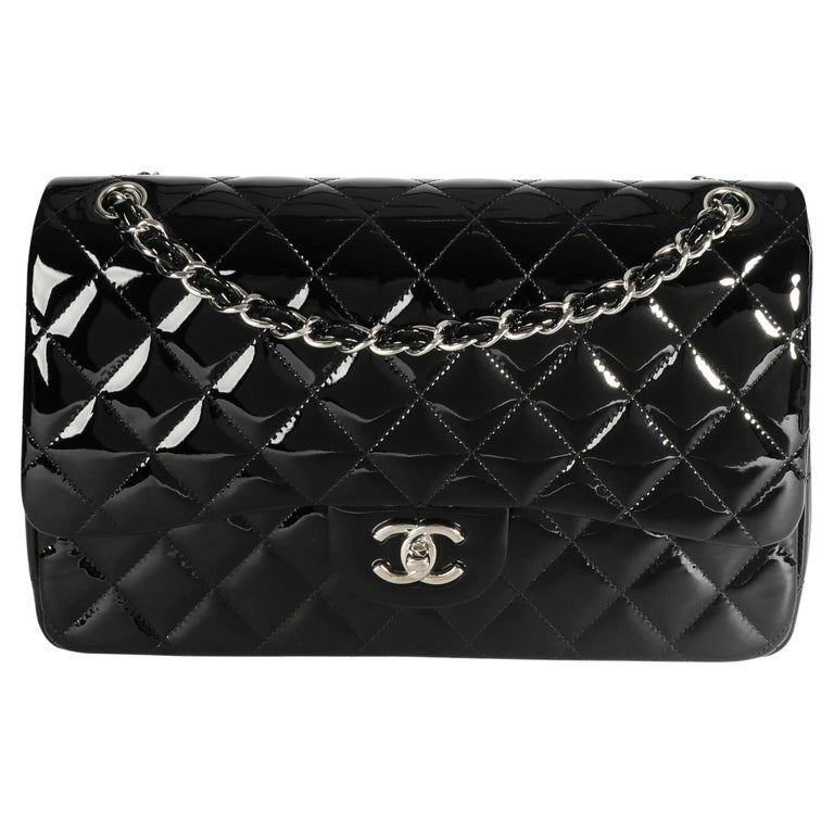 Chanel Black Quilted Patent Leather Jumbo Classic Double Flap Bag For ...