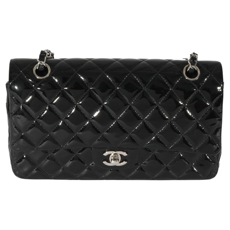 Chanel Black Quilted Patent Leather Medium Classic Double Flap Bag For ...