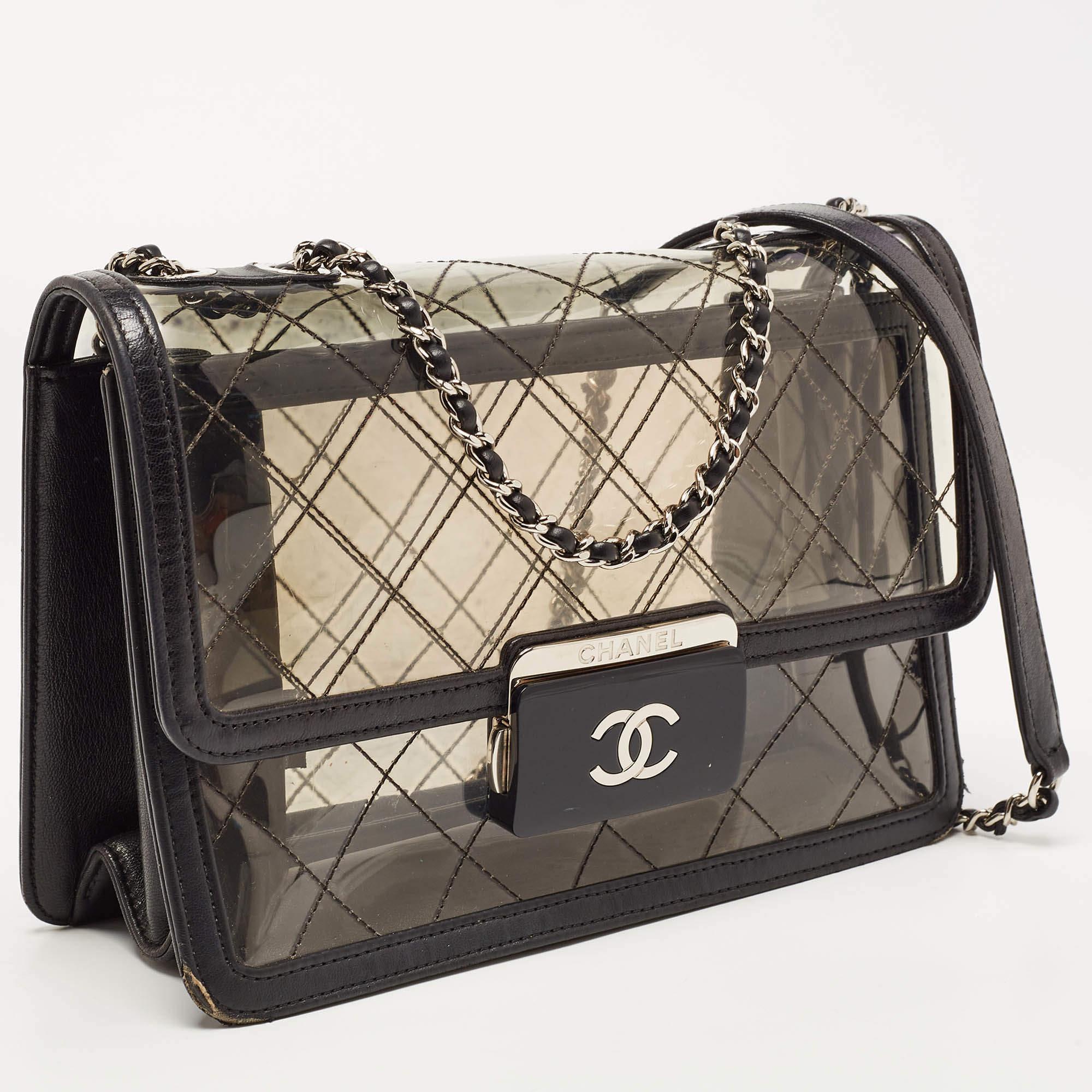 Chanel Black Quilted PVC And Leather Beauty Flap Lock Bag For Sale at ...