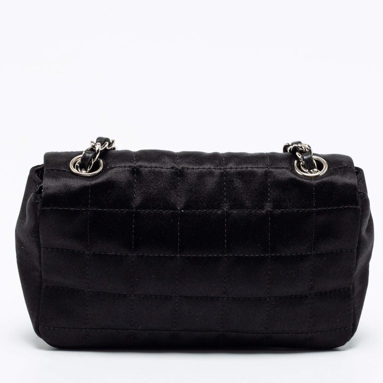 Chanel Black Quilted Satin Square Charms Flap Bag For Sale at 1stDibs
