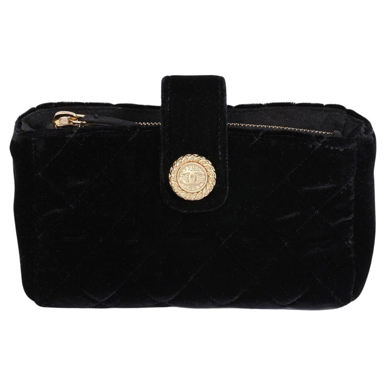 Chanel BLACK QUILTED VELVET LEATHER MINI POUCH at 1stDibs