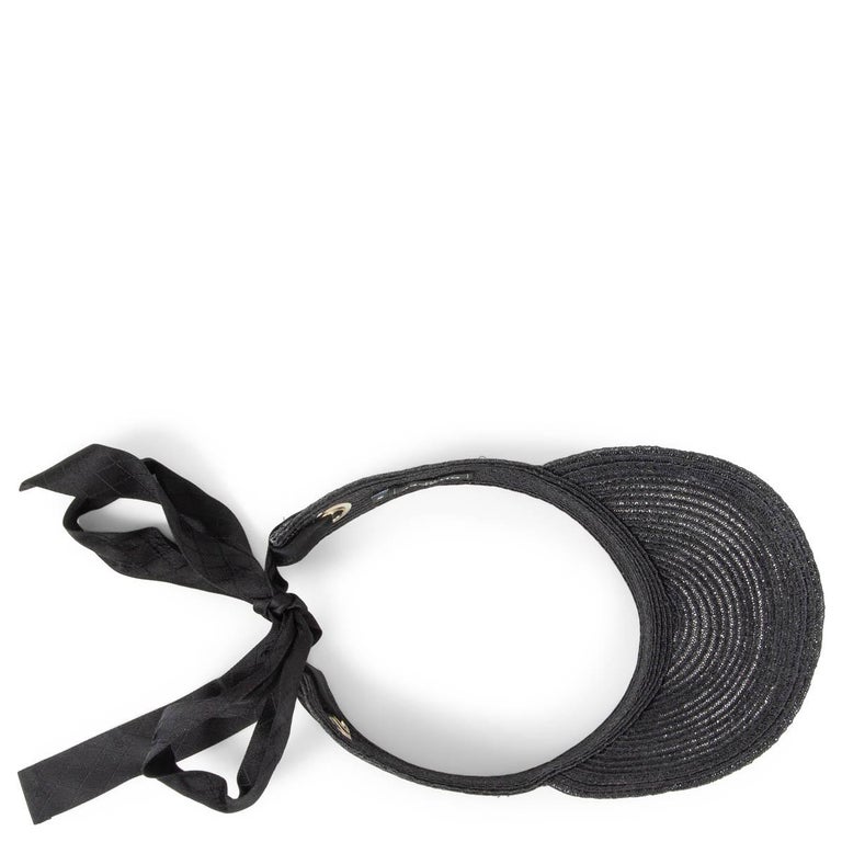 CHANEL black raffia 2018 CAMELLIA Visor Hat M For Sale at 1stDibs