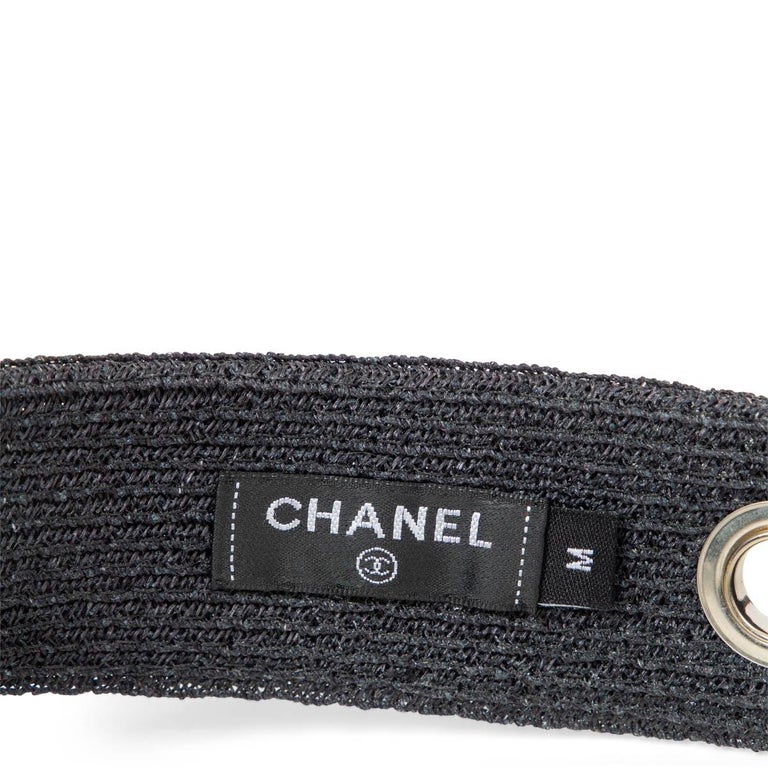 CHANEL black raffia 2018 CAMELLIA Visor Hat M For Sale at 1stDibs