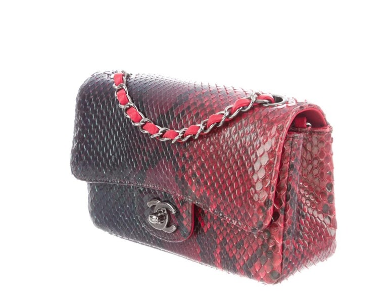 Chanel Black Red Green Python Leather Exotic Small Evening Shoulder ...