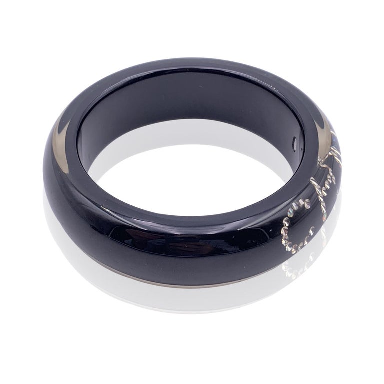 Chanel Black Resin and Rhinestone Crystal Logo Cuff Bangle Bracelet For ...