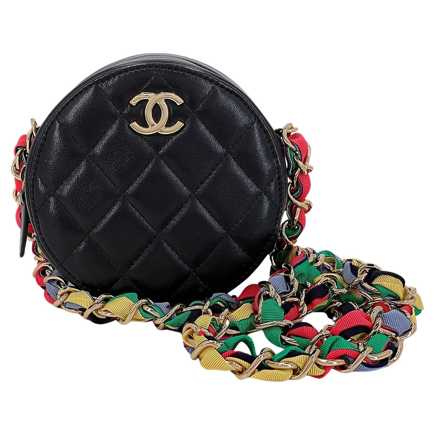 Chanel Black Ribbon Chain Infinity Round Crossbody Bag 67867 For Sale ...
