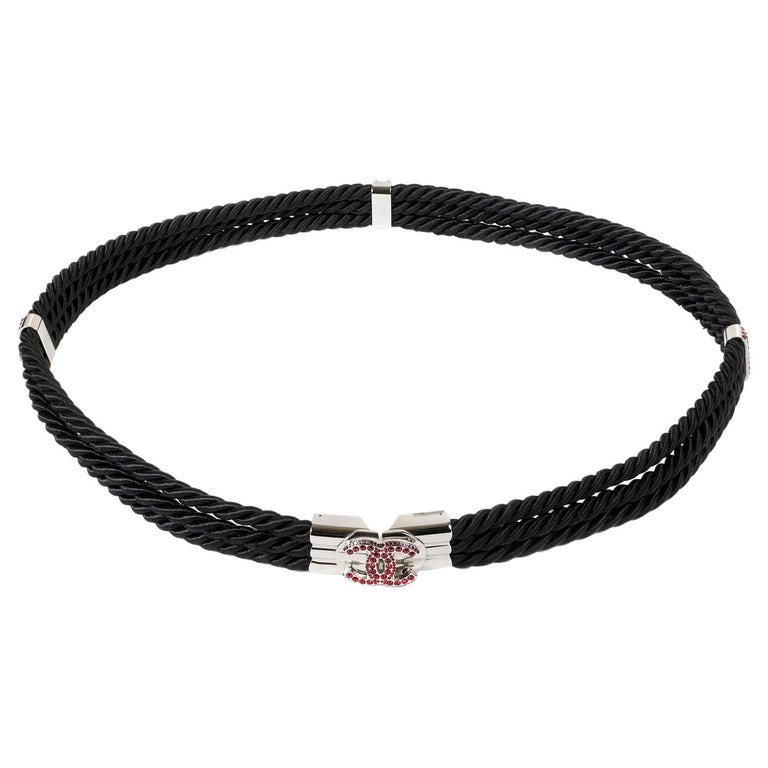 Chanel Black Rope Belt with Ruby CC Buckle For Sale at 1stDibs