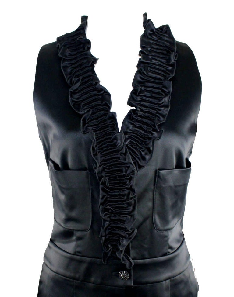NEW Chanel Black Ruched Evening Tuxedo Smoking Style Jumpsuit Overall ...