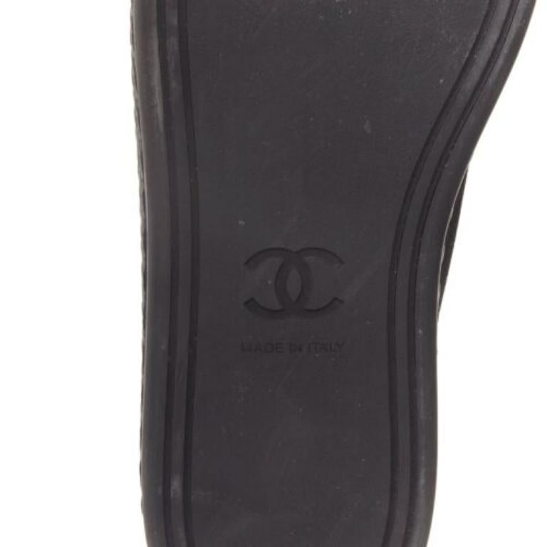 CHANEL black satin CC logo silver pearl grommet laced low top sneaker ...