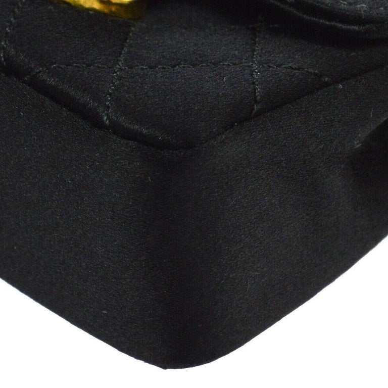 Chanel Black Satin Gold Small Micro Mini Party Crossbody Shoulder Flap ...
