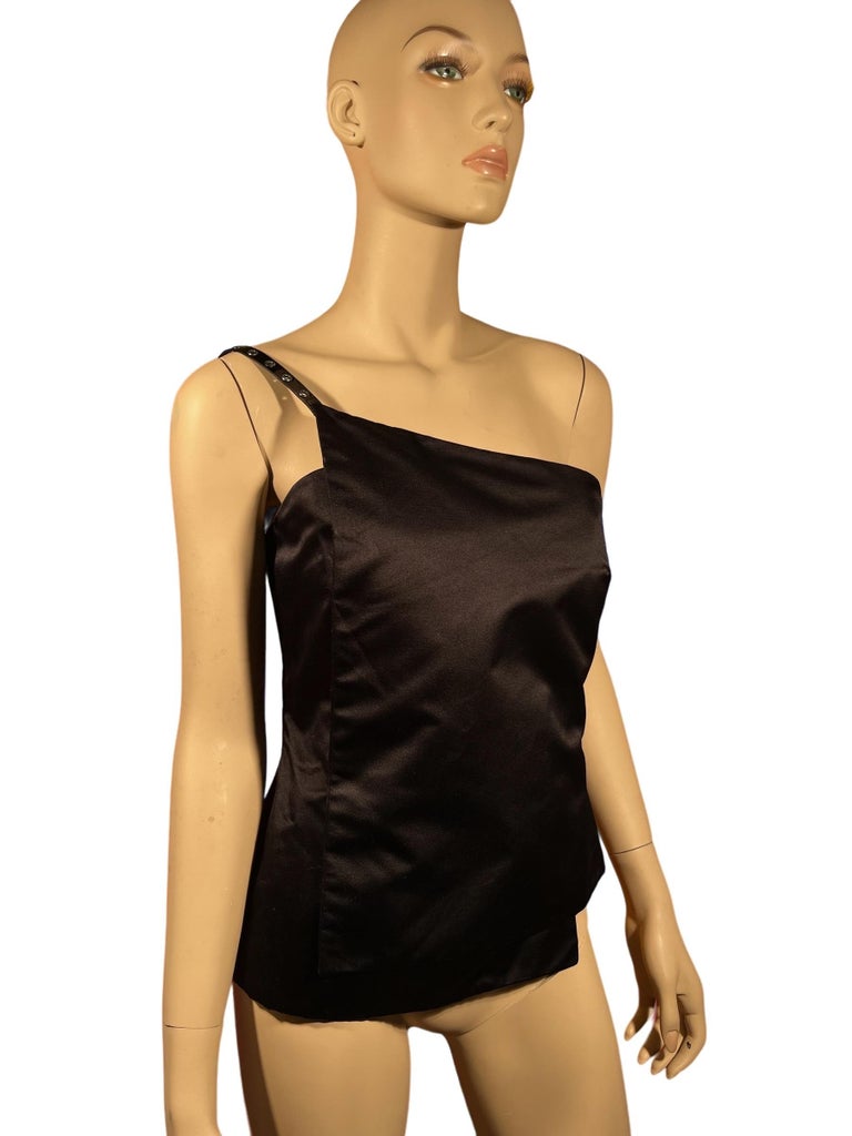 CHANEL Black Satin and Patent Leather Asymmetrical Formal Top For Sale ...