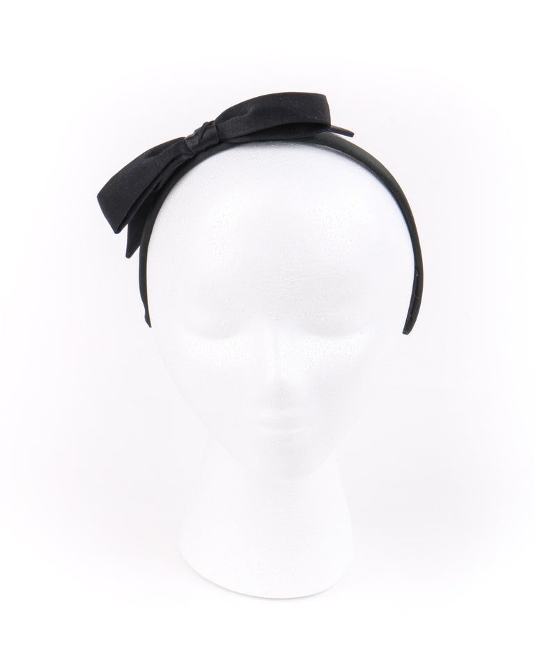 CHANEL Black Satin Silk Narrow Classic Bow Covered Structured Headband ...