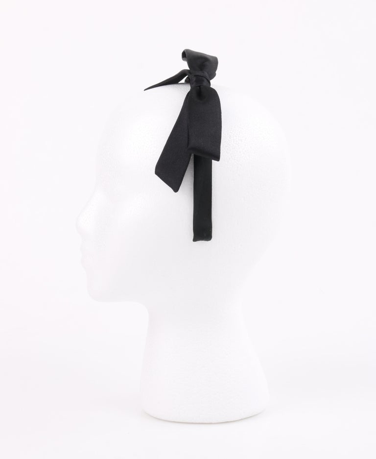 CHANEL Black Satin Silk Narrow Classic Bow Covered Structured Headband ...