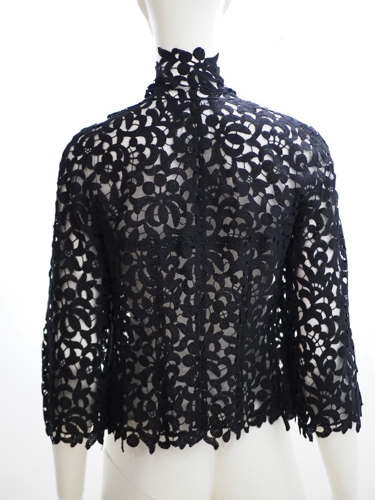 Chanel black see through lace jacket at 1stDibs