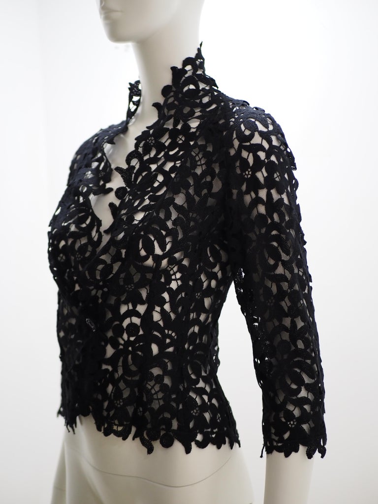 Chanel black see through lace jacket at 1stDibs