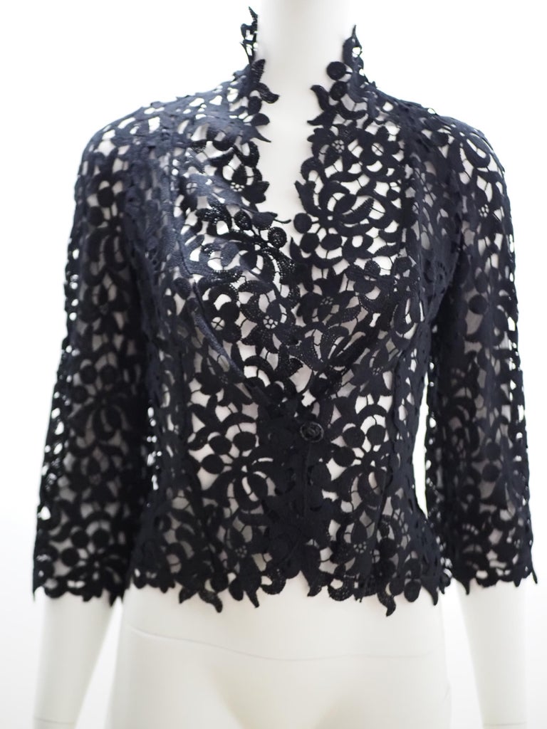 Chanel black see through lace jacket at 1stDibs
