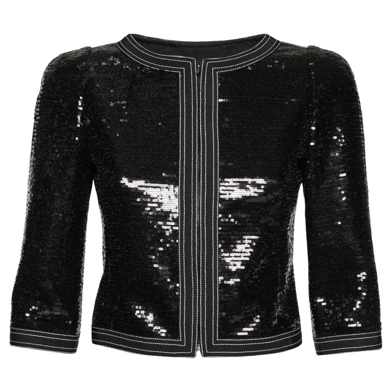 Chanel Black Sequin Embellished Zip Front Jacket S at 1stDibs
