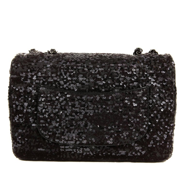Chanel Black Sequin Single Flap Medium Bag at 1stDibs | chanel black ...