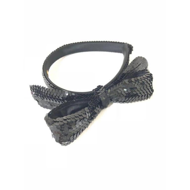 Chanel Black Sequion Bow Headband 232757 Hair Accessory For Sale at 1stDibs