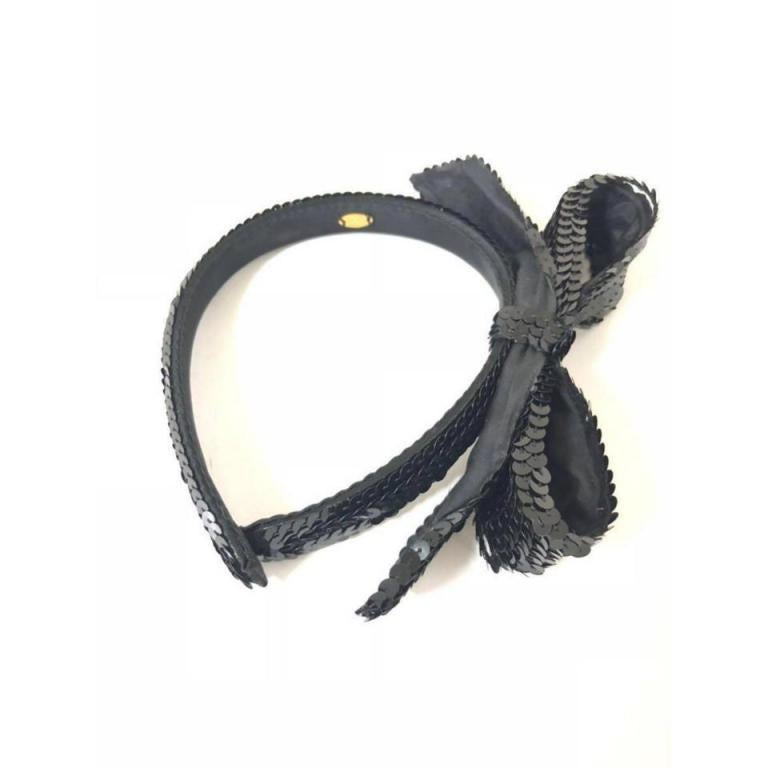 Chanel Black Sequion Bow Headband 232757 Hair Accessory For Sale at 1stDibs