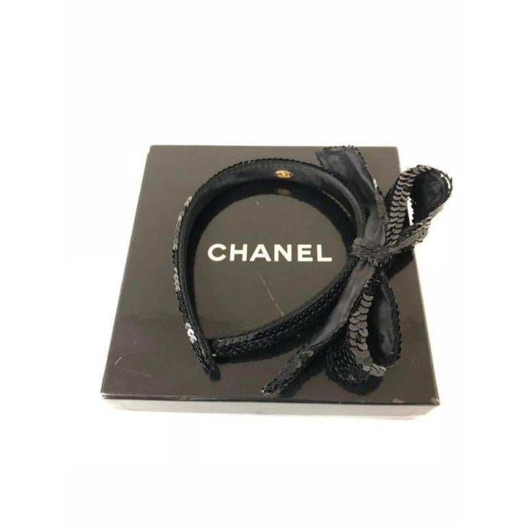 Chanel Black Sequion Bow Headband 232757 Hair Accessory For Sale at 1stDibs