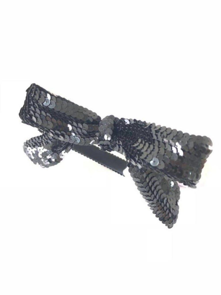 Chanel Black Sequion Bow Headband 232757 Hair Accessory For Sale at 1stDibs