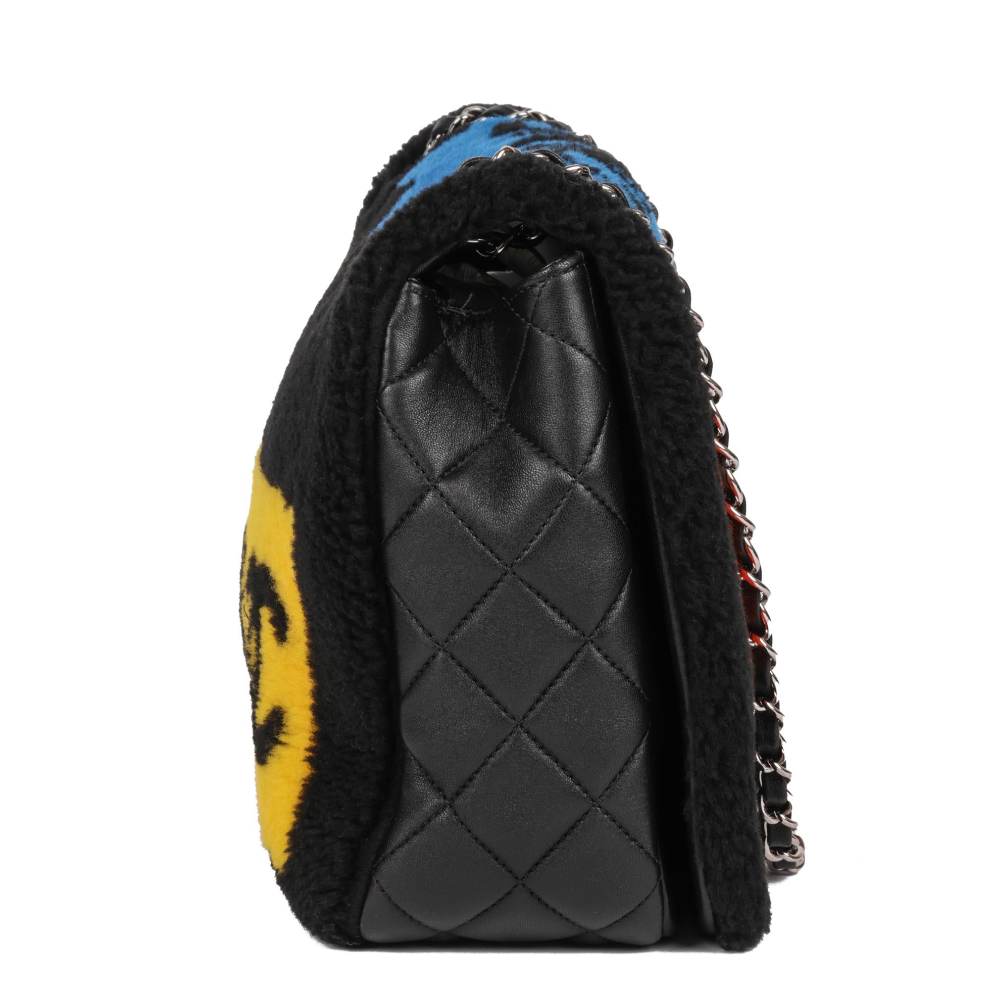 CHANEL Black Shearling and Quilted Lambskin Patchwork Maxi Classic ...
