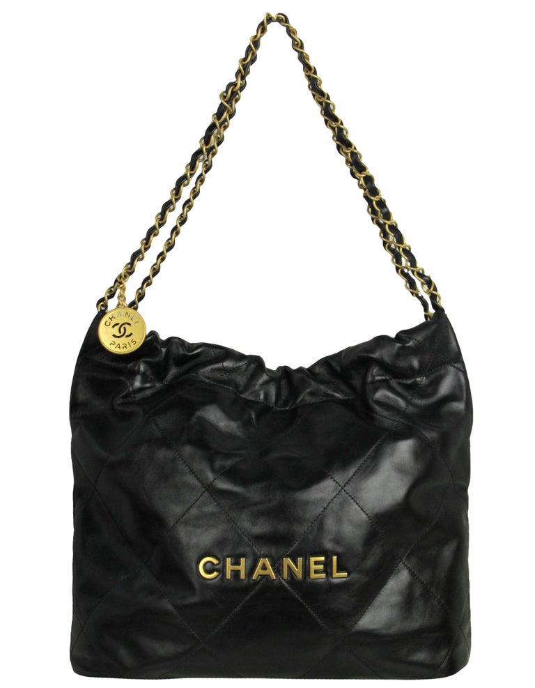 Chanel Black Shiny Calfskin Quilted Small Chanel 22 Tote Bag For Sale ...