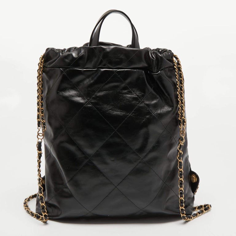 Chanel Black Shiny Quilted Leather 22 Backpack For Sale at 1stDibs