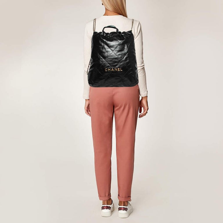 Chanel Black Shiny Quilted Leather 22 Backpack For Sale at 1stDibs