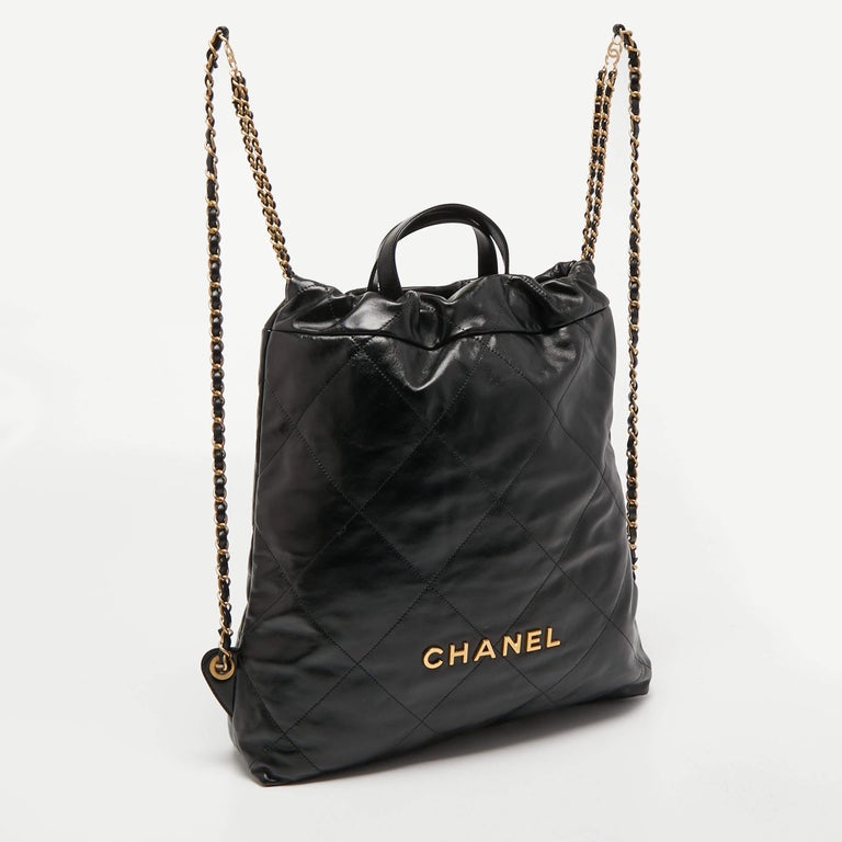 Chanel Black Shiny Quilted Leather 22 Backpack For Sale at 1stDibs