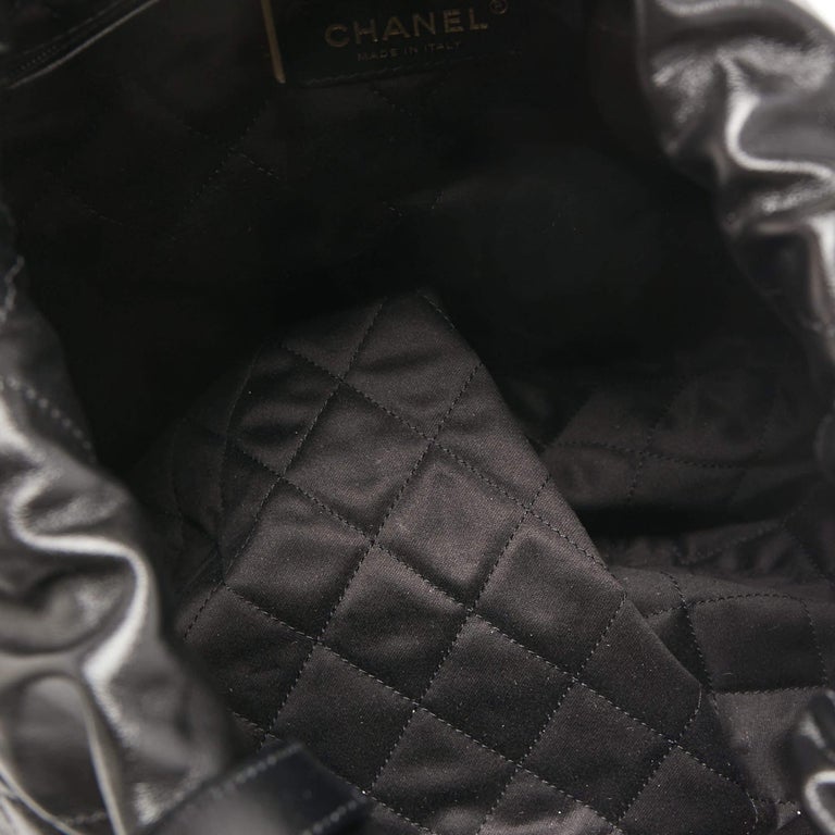 Chanel Black Shiny Quilted Leather 22 Backpack For Sale at 1stDibs