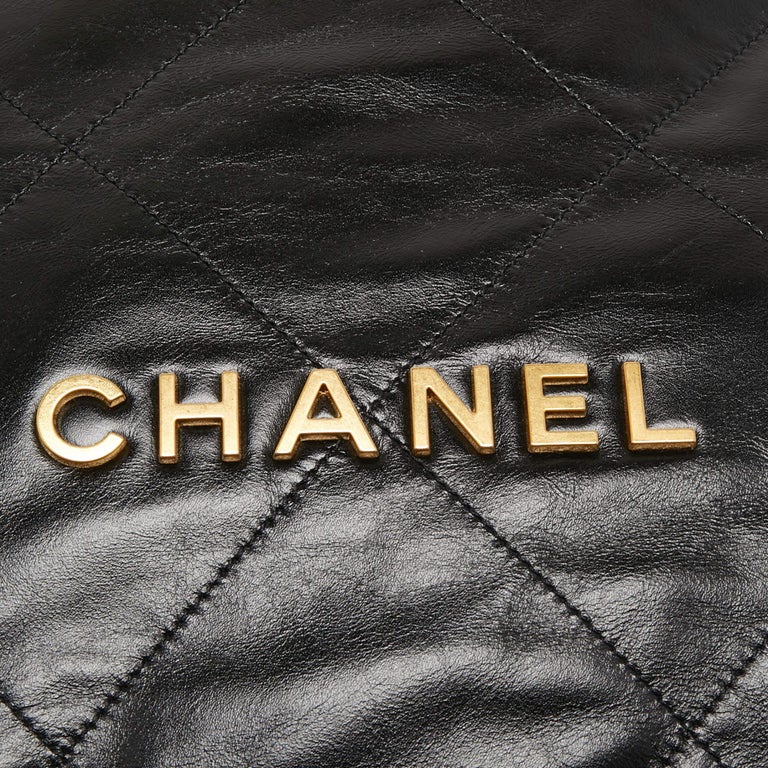 Chanel Black Shiny Quilted Leather 22 Backpack For Sale at 1stDibs