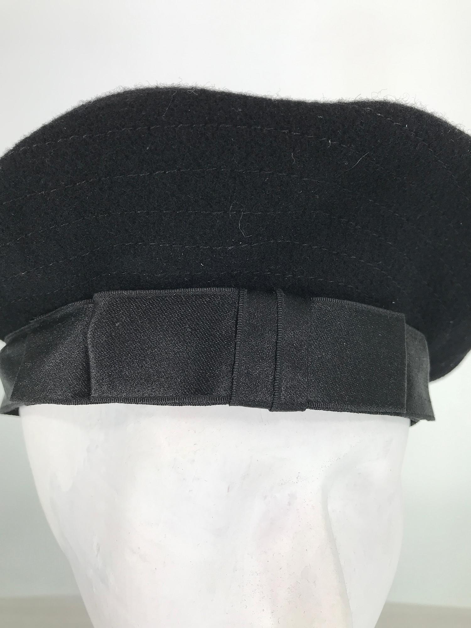 Chanel Black Silk Bow Band Top Stitched Wool Beret 1980s at 1stDibs