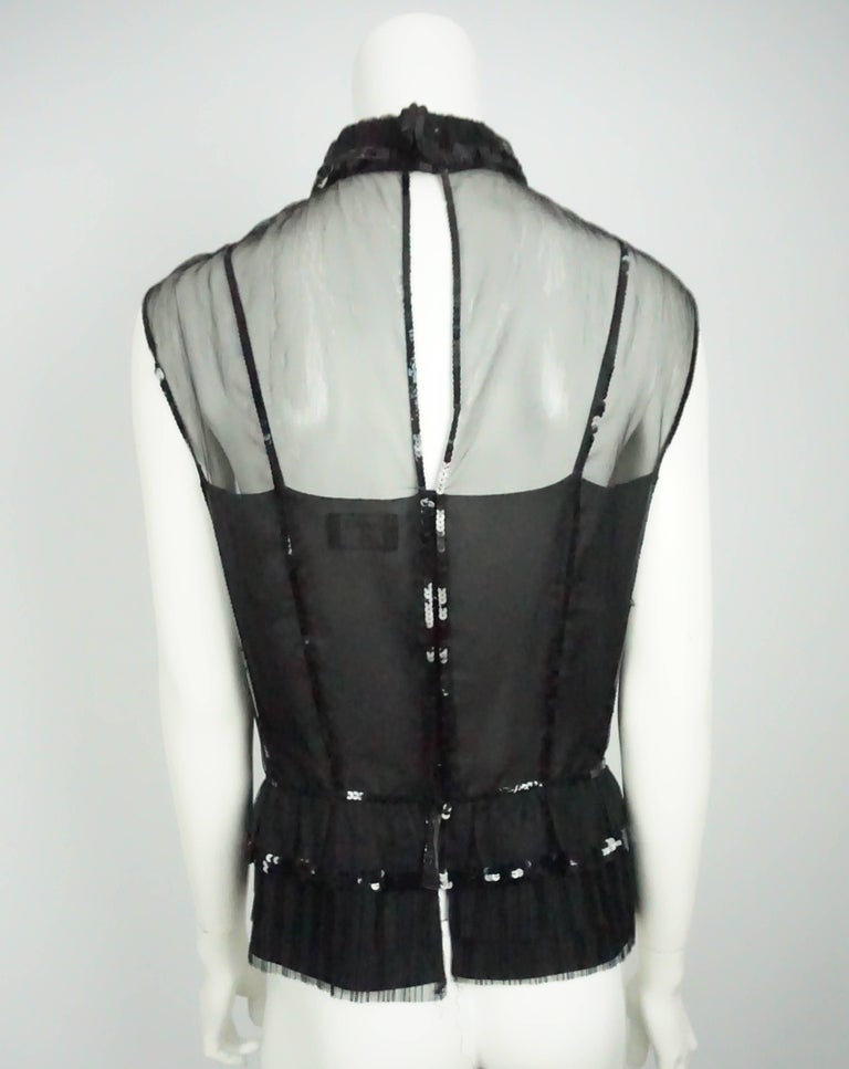Chanel Black Silk Chiffon Sequin Sleeveless Top For Sale at 1stDibs ...