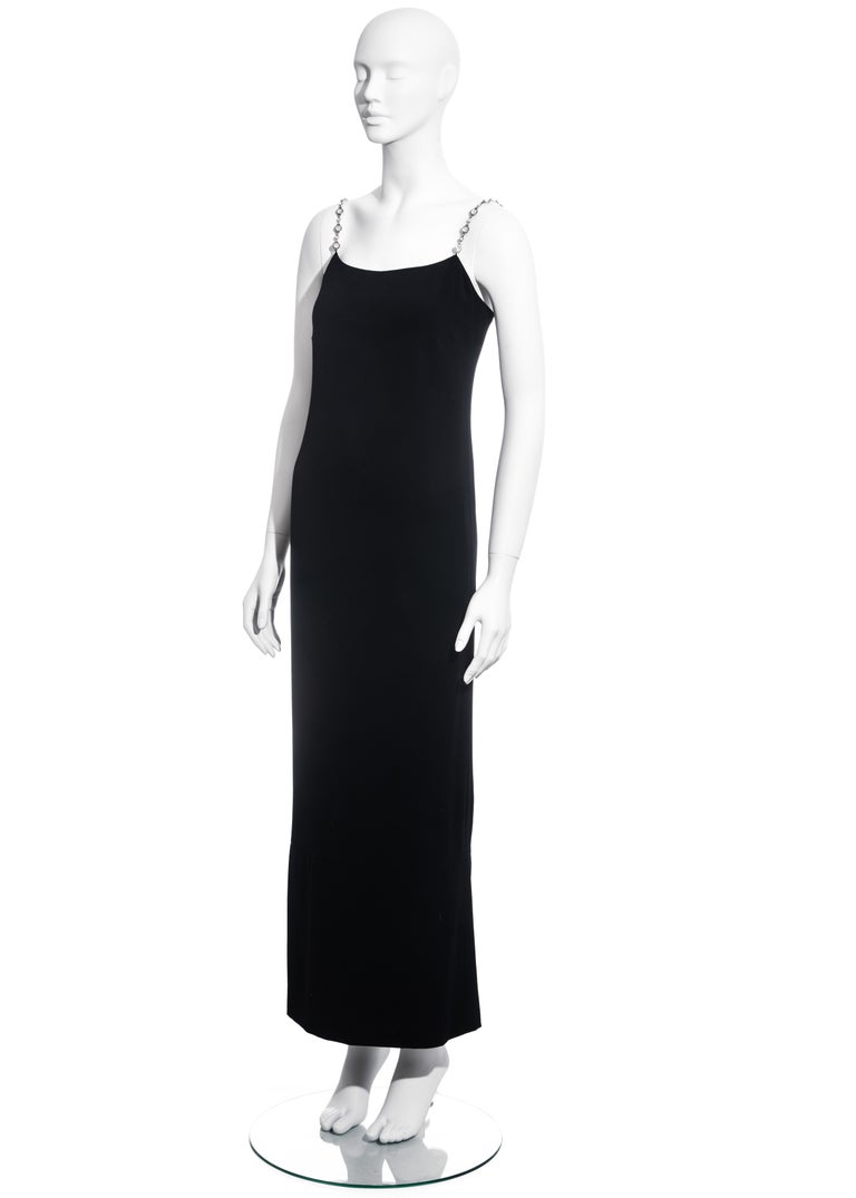 Chanel black silk column dress with crystal shoulder straps, ss 1998 ...