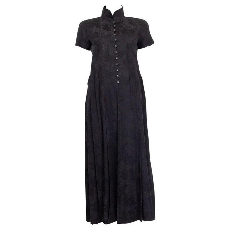 CHANEL black silk jacquard Short Sleeve Blouse Dress 38 S at 1stDibs