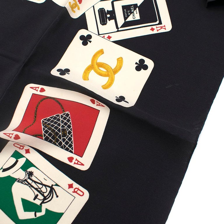 Chanel Black Silk Playing Card Scarf For Sale at 1stDibs