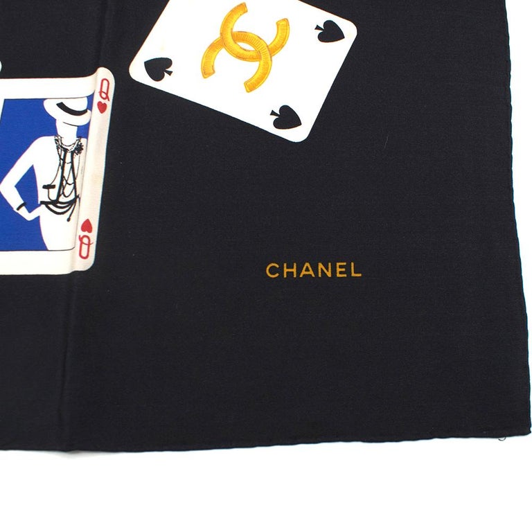 Chanel Black Silk Playing Card Scarf For Sale at 1stDibs