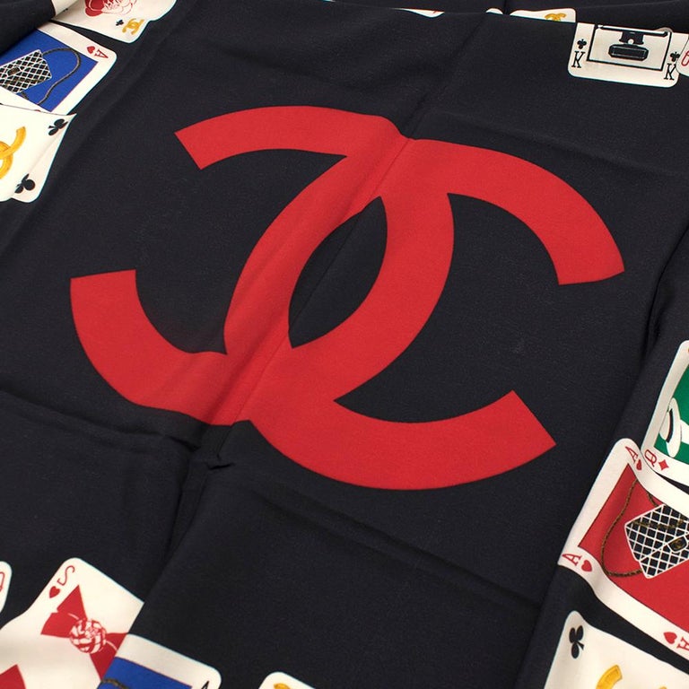 Chanel Black Silk Playing Card Scarf For Sale at 1stDibs