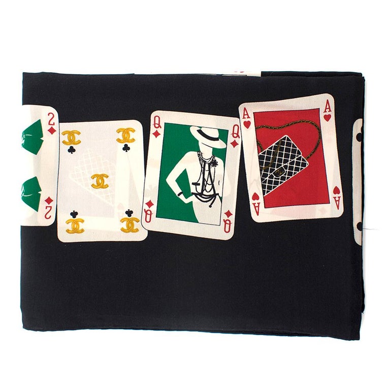 Chanel Black Silk Playing Card Scarf For Sale at 1stDibs