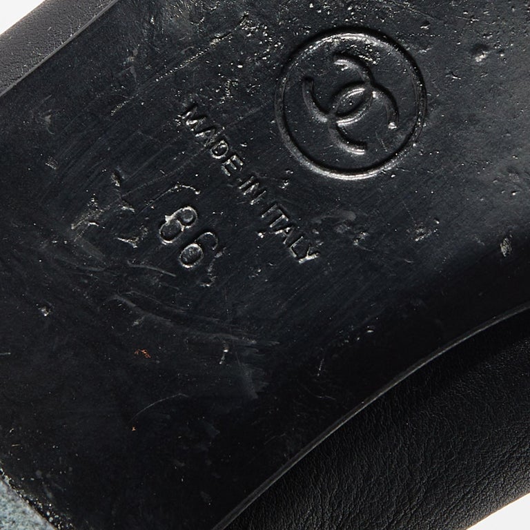 Chanel Black/Silver Leather CC Cap Toe Ballet Flats Size 36 For Sale at ...