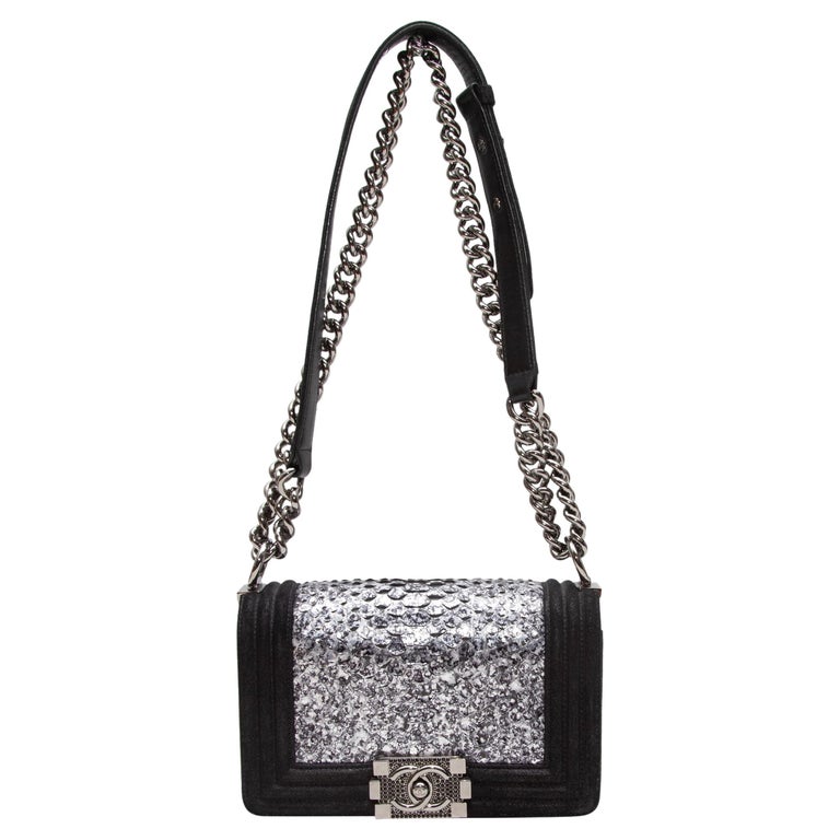 Chanel Black and Silver Snakeskin and Leather Small Boy Bag For Sale at ...