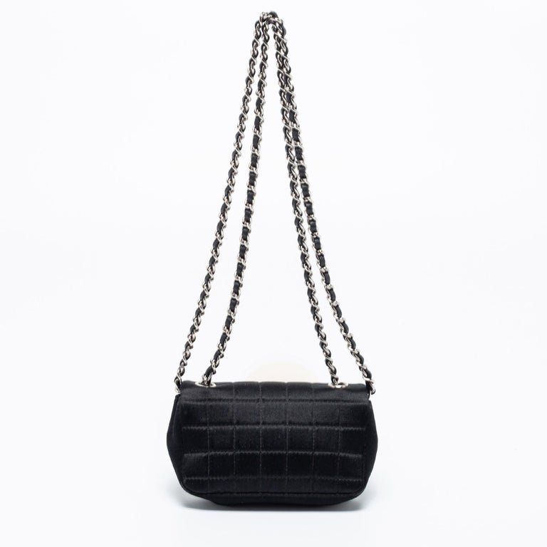 Chanel Black Square Quilt Satin Charm Flap Bag at 1stDibs