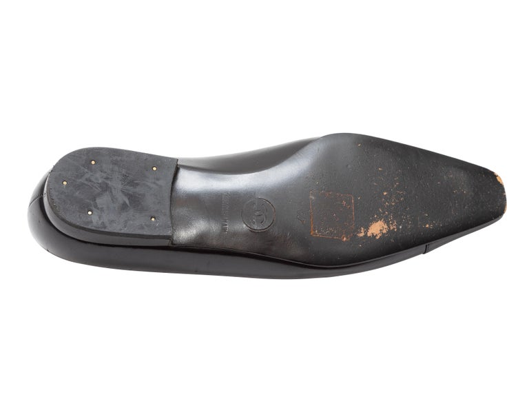 Chanel Black Square-Toe Leather Flats For Sale at 1stDibs