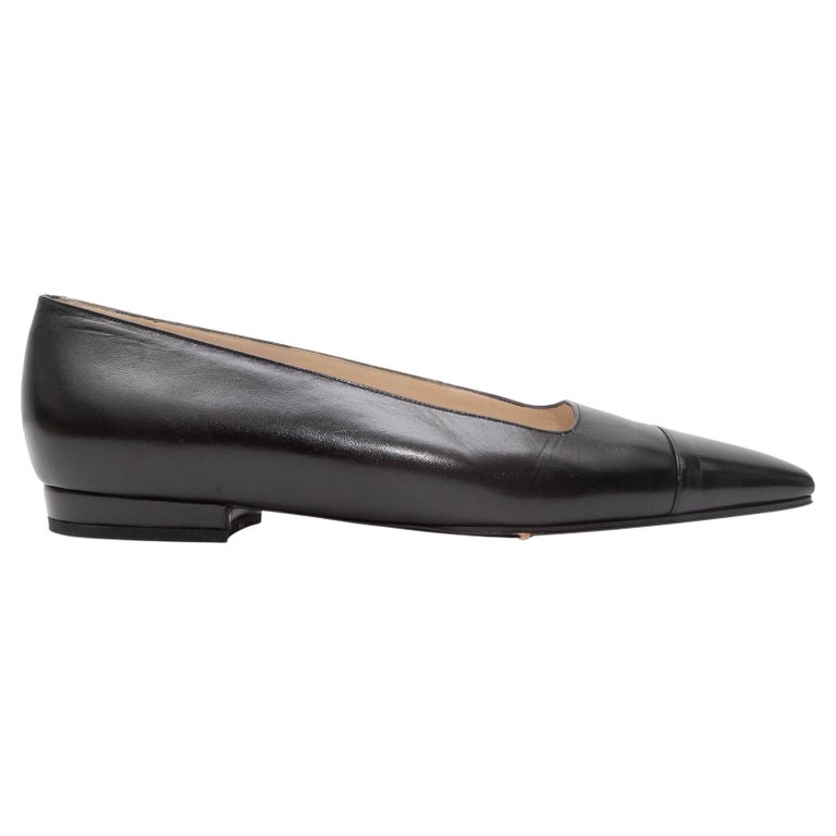 Chanel Black Square-Toe Leather Flats For Sale at 1stDibs