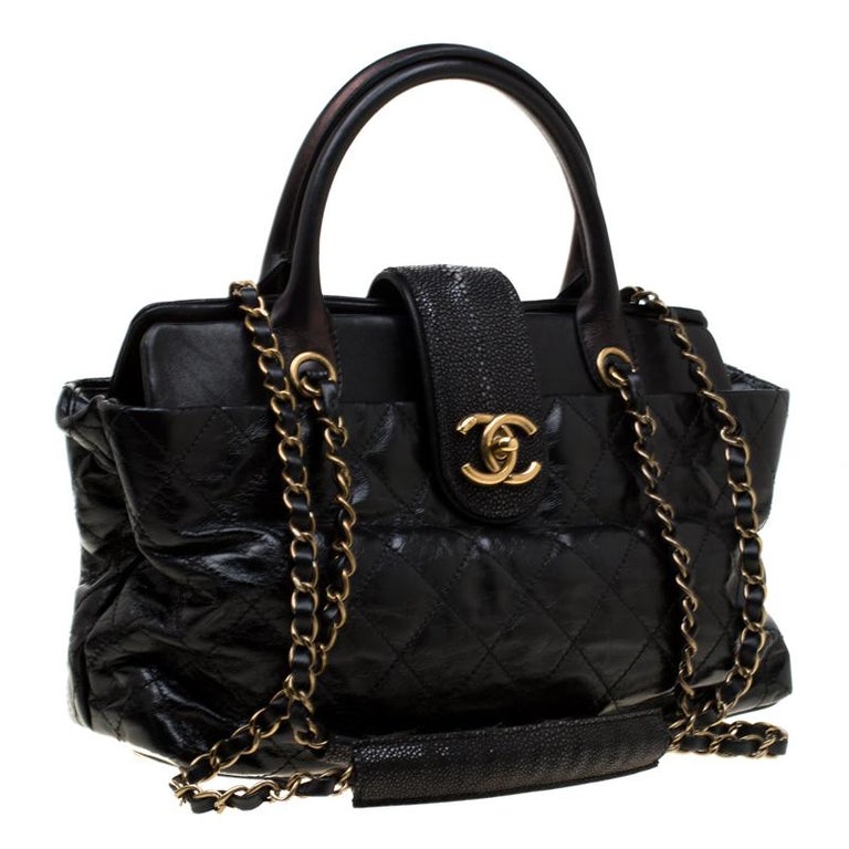 Chanel Black Stingray Leather CC Bindi Top Handle Bag For Sale at 1stDibs