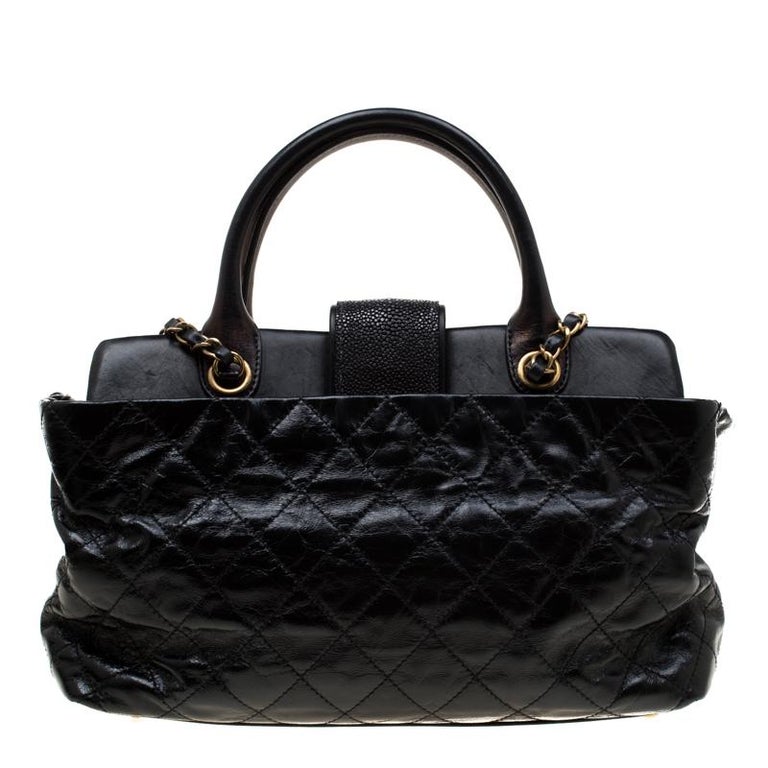 Chanel Black Stingray Leather CC Bindi Top Handle Bag For Sale at 1stDibs